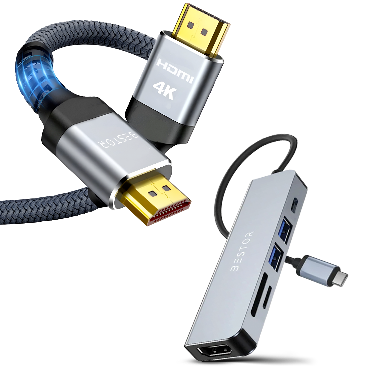 Combos of the 6 in 1 USB Hub and 4K HDMI Cable (1.5Meter) – Bestor