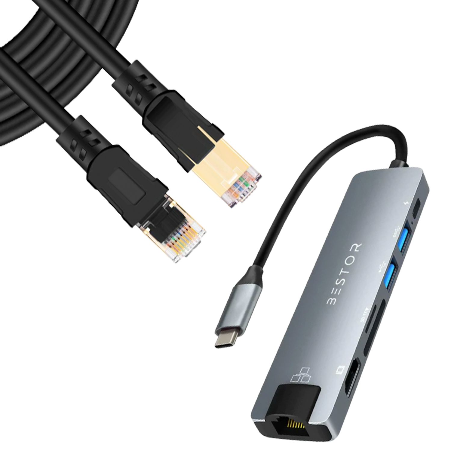 Combos of the 7 in 1 USB C Hub +Cat 8 Ethernet Cable (1Meter) – Bestor