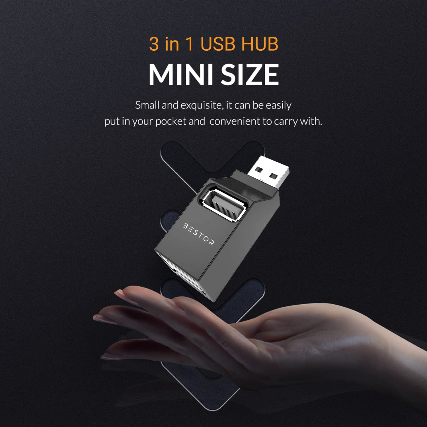 Bestor 3-Port USB Hub | Type C & USB A Ports for Seamless Connectivity