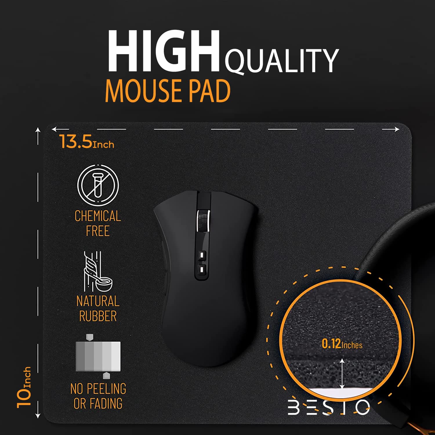 Bestor Plain Black Mouse Pad | Gaming Surface, Comfortable, Non-Slip
