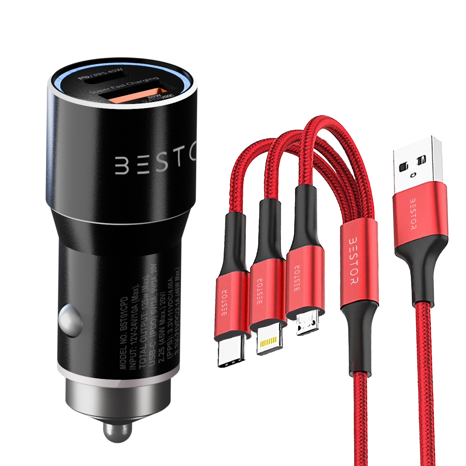 Car Adapter 125W with 3 in 1 Type C Cable – Bestor