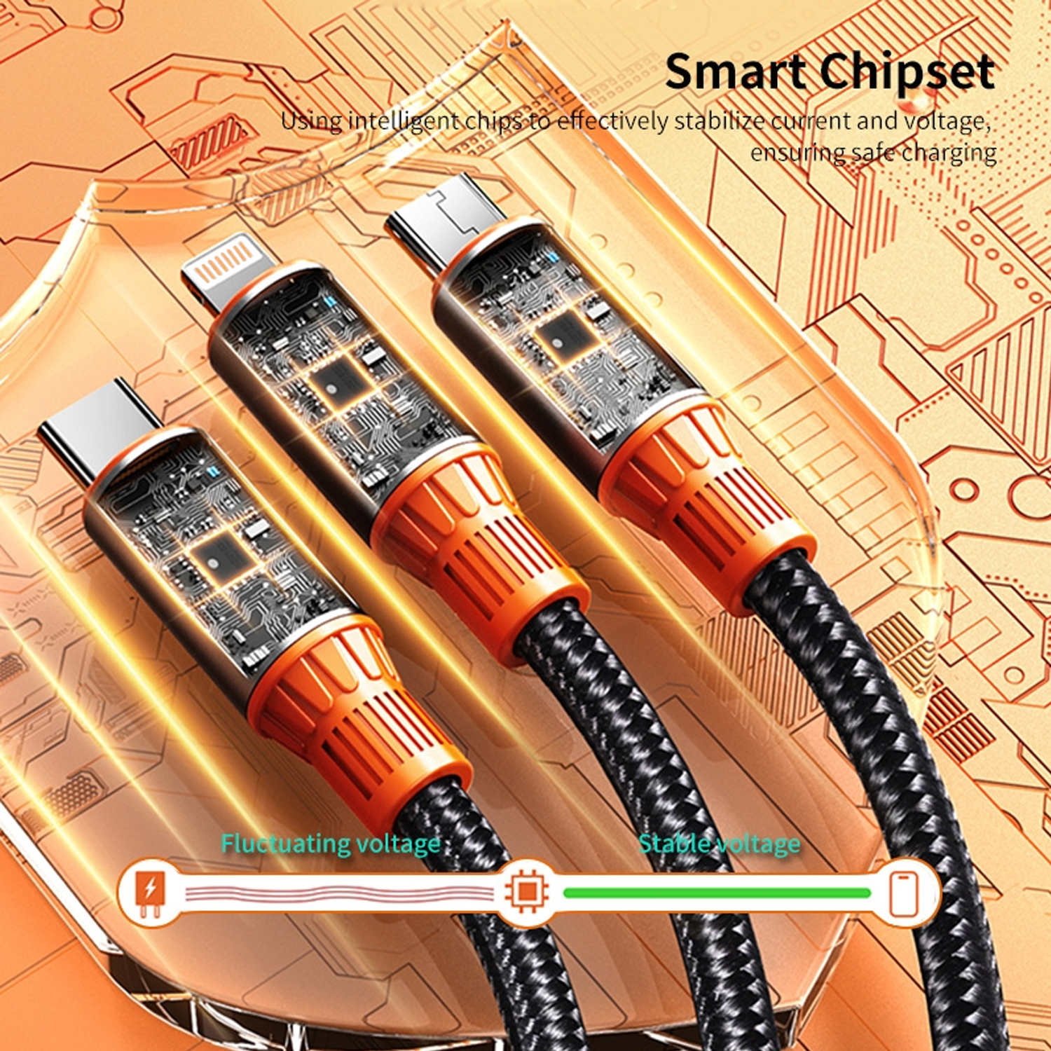 5 in 1 Charging Cable 100W (Orange) – Bestor