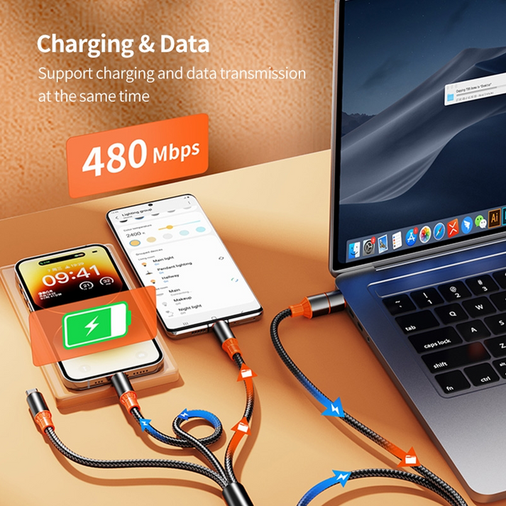 5 in 1 Charging Cable 100W (Orange) – Bestor