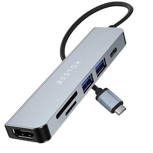 Bestor 6-in-1 USB C Hub with 4K Braided HDMI Cable | Multiport Adapter